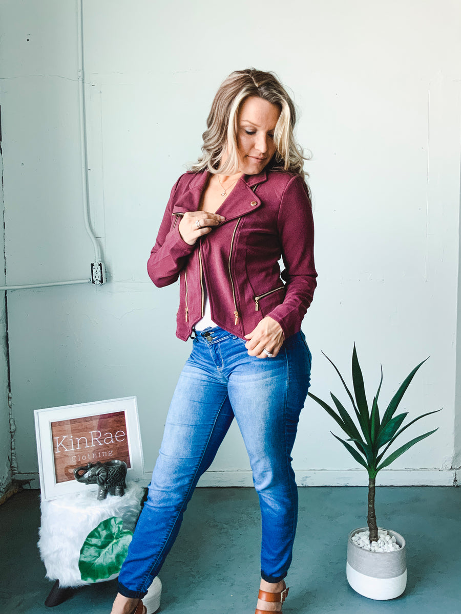 Moto Double Zip Red Bean – KinRae
